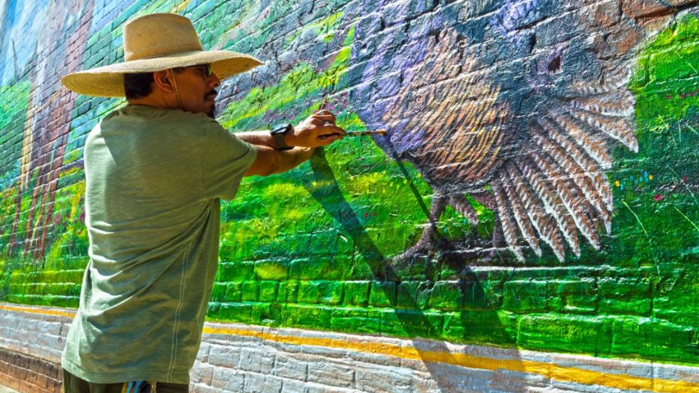 Rafael Acosta Mural Paintings: Cuero Man Transforming Daydreams into ...