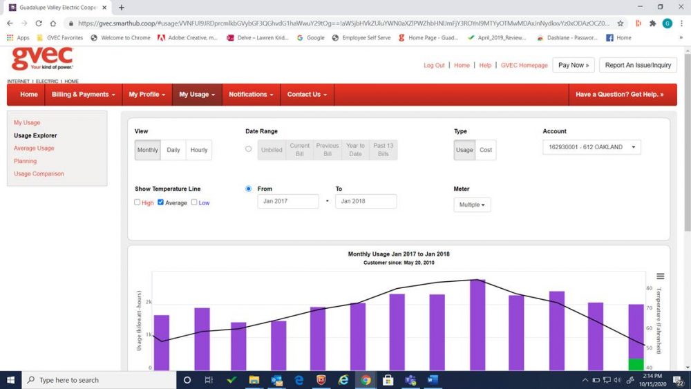 Outdoor Temp, Electricity Usage and SmartHub® Self-Monitoring